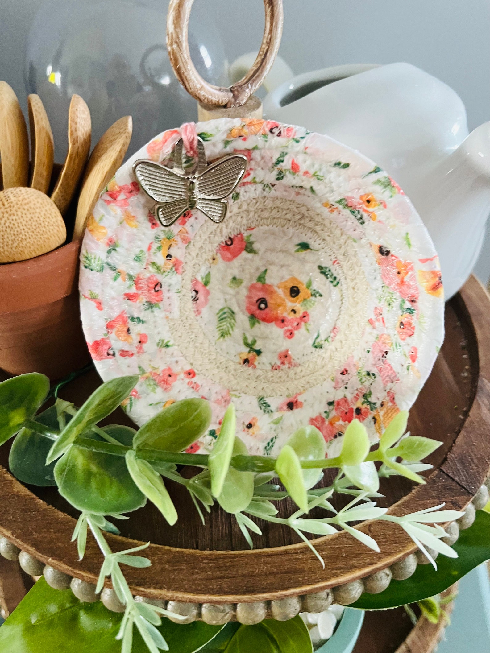 Small Girly Floral Rope Bowl Pink and White Flowers Ring Bowl - Etsy