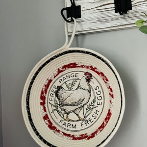 Embroidered Rooster Rope Bowl Enatural Red and Black - Etsy