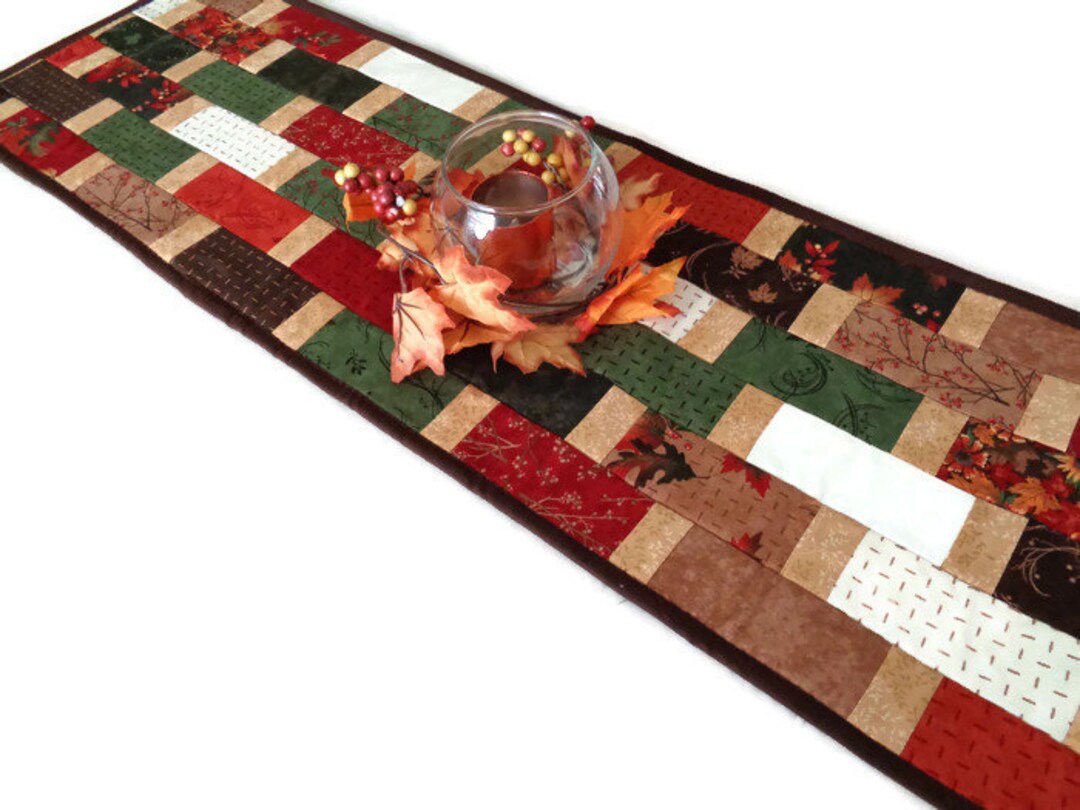 Fall Quilted Table Runner Autumn Print Table Topper Colors - Etsy