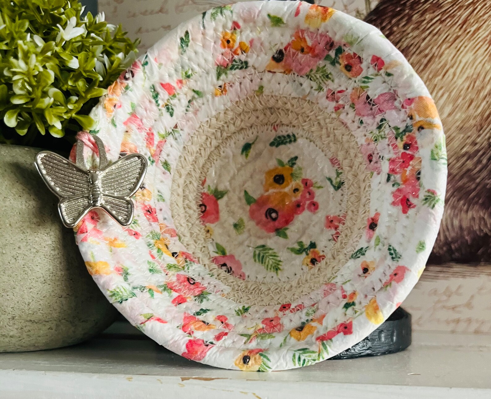 Small Girly Floral Rope Bowl Pink and White Flowers Ring Bowl - Etsy