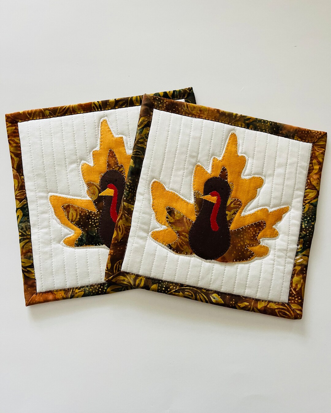 Turkey Quilted Pot Holders Appliqued Leaf Tail Turkey - Etsy