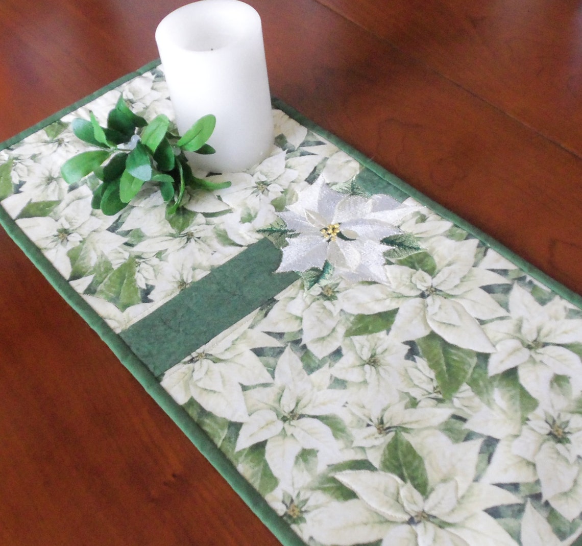 White Poinsettia Quilted Table Runner - Etsy