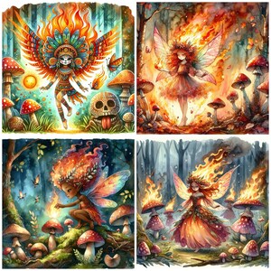 35 Fantasy Fire Fairy and 2 Trio Fire Fairies Watercolor Clip Art ...