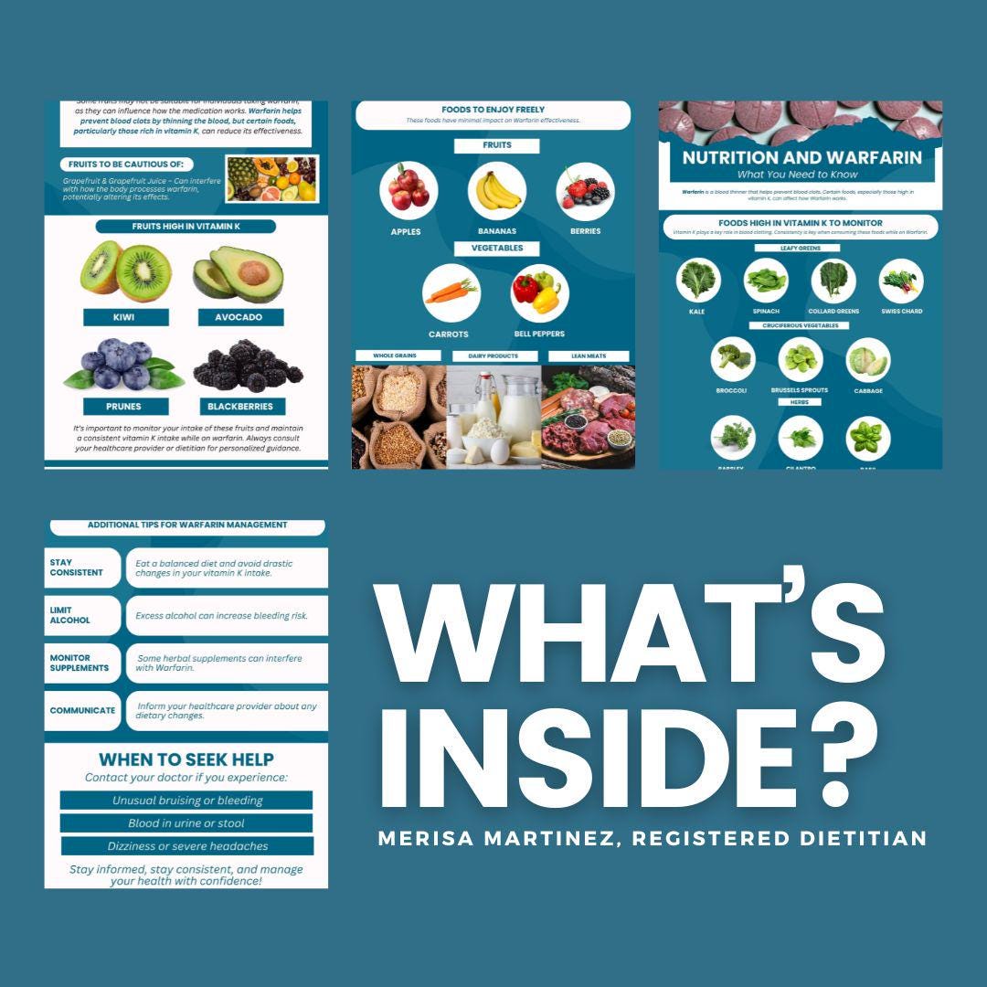 Warfarin Nutrition Printable Handout - Vitamin K Food List - Editable ...