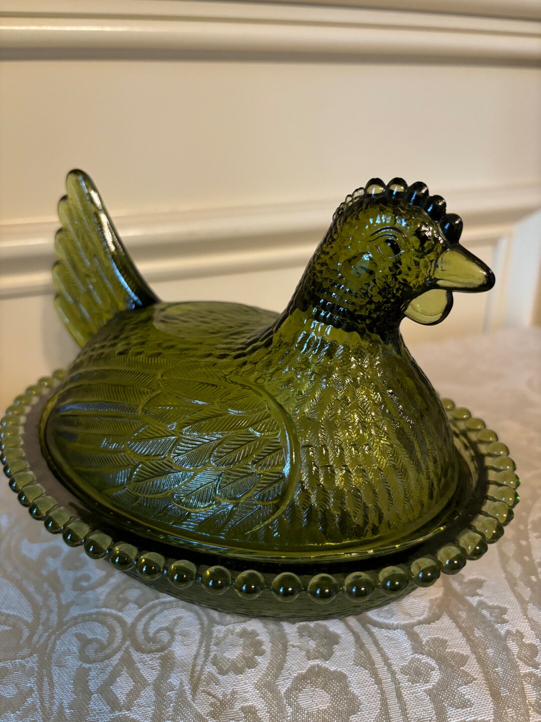 Vintage Green Glass Hen on a Nest - Etsy