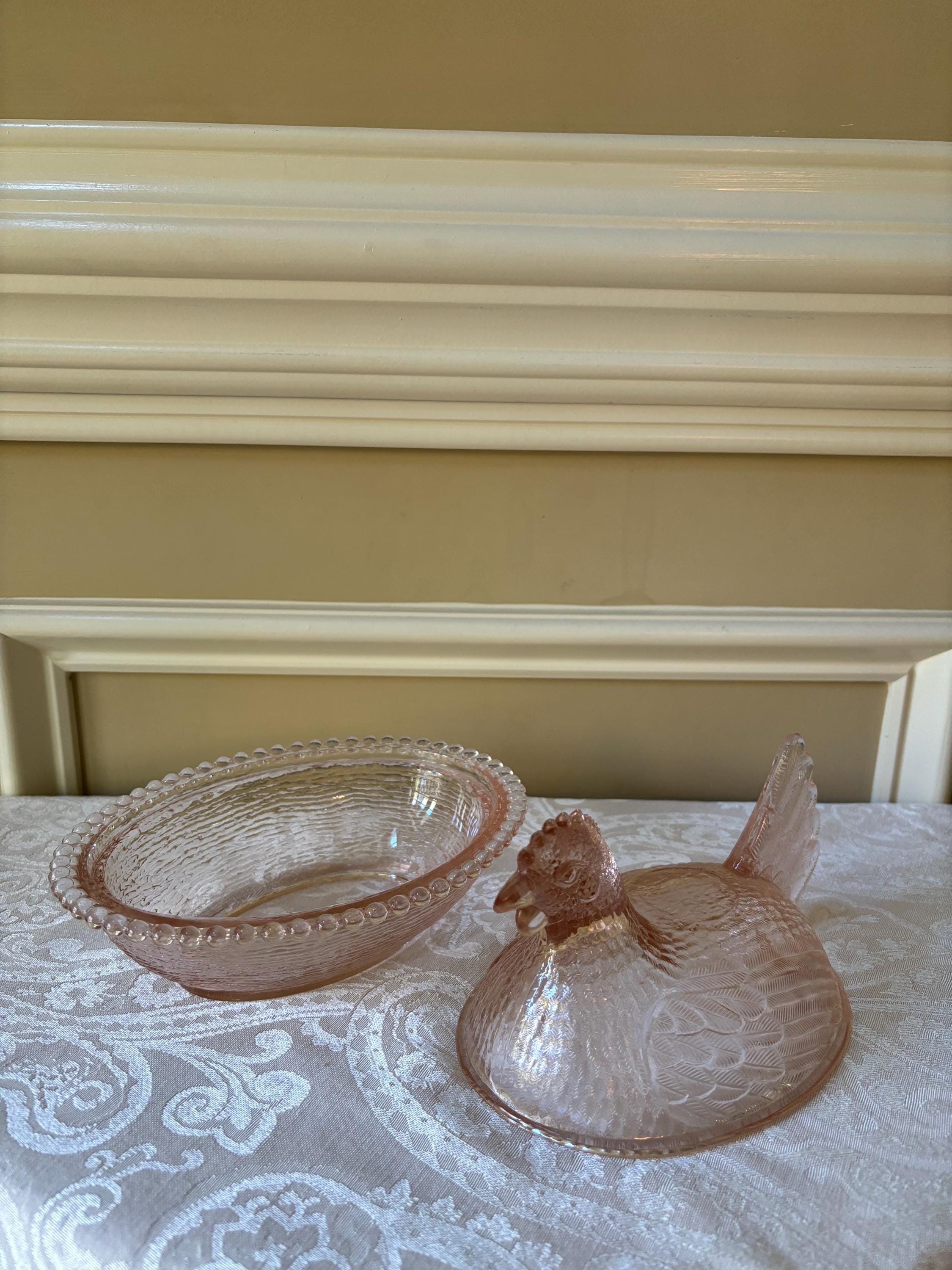 Light Pink Vintage Glass Hen on Nest - Etsy