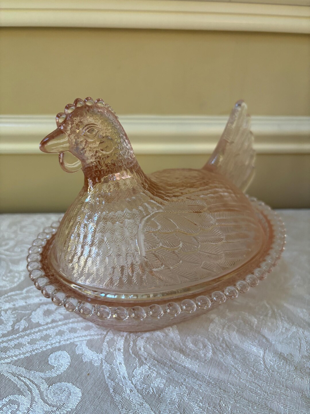 Light Pink Vintage Glass Hen on Nest - Etsy