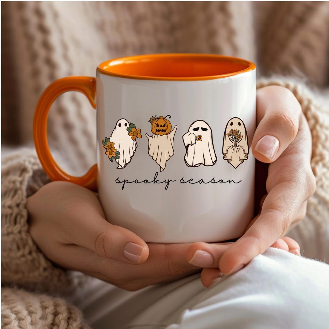 Spooky Season Boho Ghost Mug, Halloween Ghost Mug, Spooky Season Cup ...