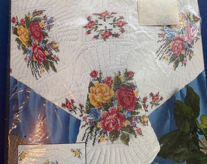 Bucilla Rose Bouquet Quilt Blocks Stamped for Cross Stitch, 6 Stamped ...