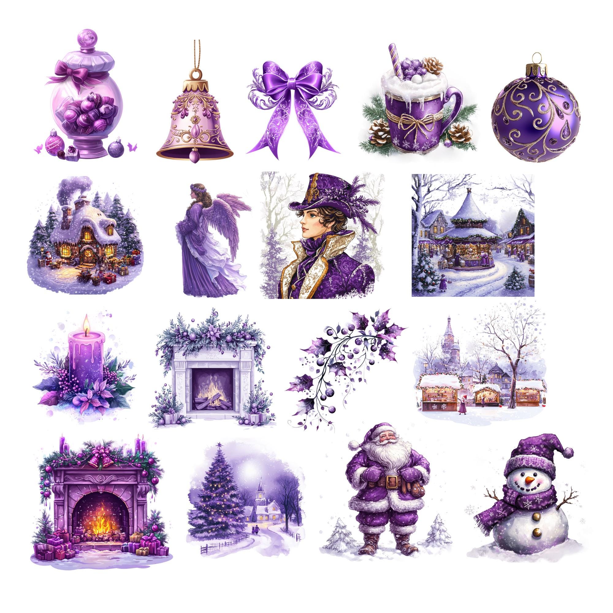 Purple Christmas Clipart Bundle 95 PNG, Holiday Decor, Junk Journal ...