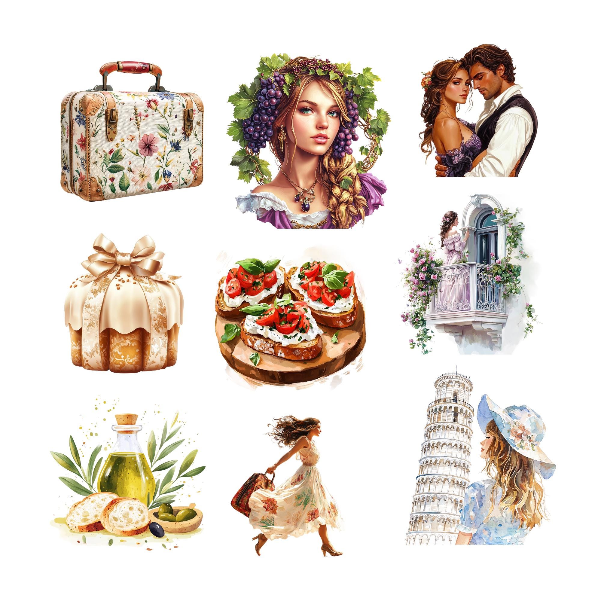 Italian Clipart Bundle 60 PNG - Italy Travel, Food, for Planners ...