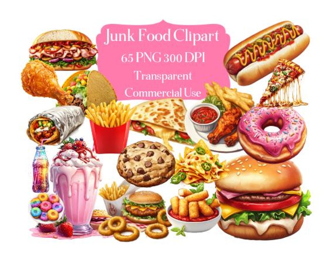 Junk Food Clipart Bundle: 65 PNG Graphics (commercial Use) - Etsy