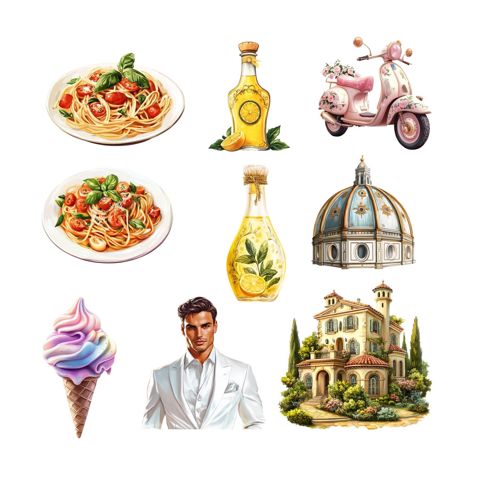 Italian Clipart Bundle 60 PNG - Italy Travel, Food, for Planners ...