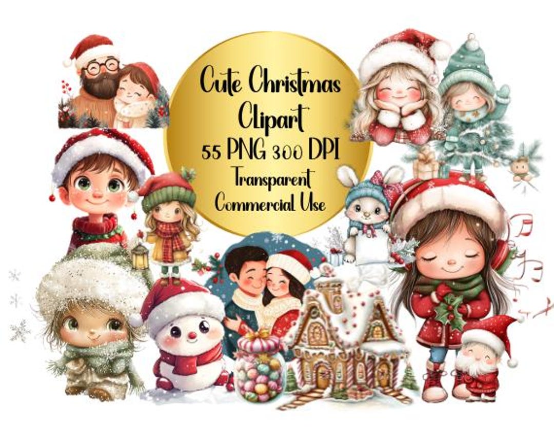 Cute Christmas Clipart Bundle 55 PNG, Holiday PNG for Planners, Junk ...