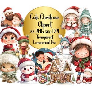 Cute Christmas Watercolor Clipart Bundle, Holiday PNG (digital Download ...