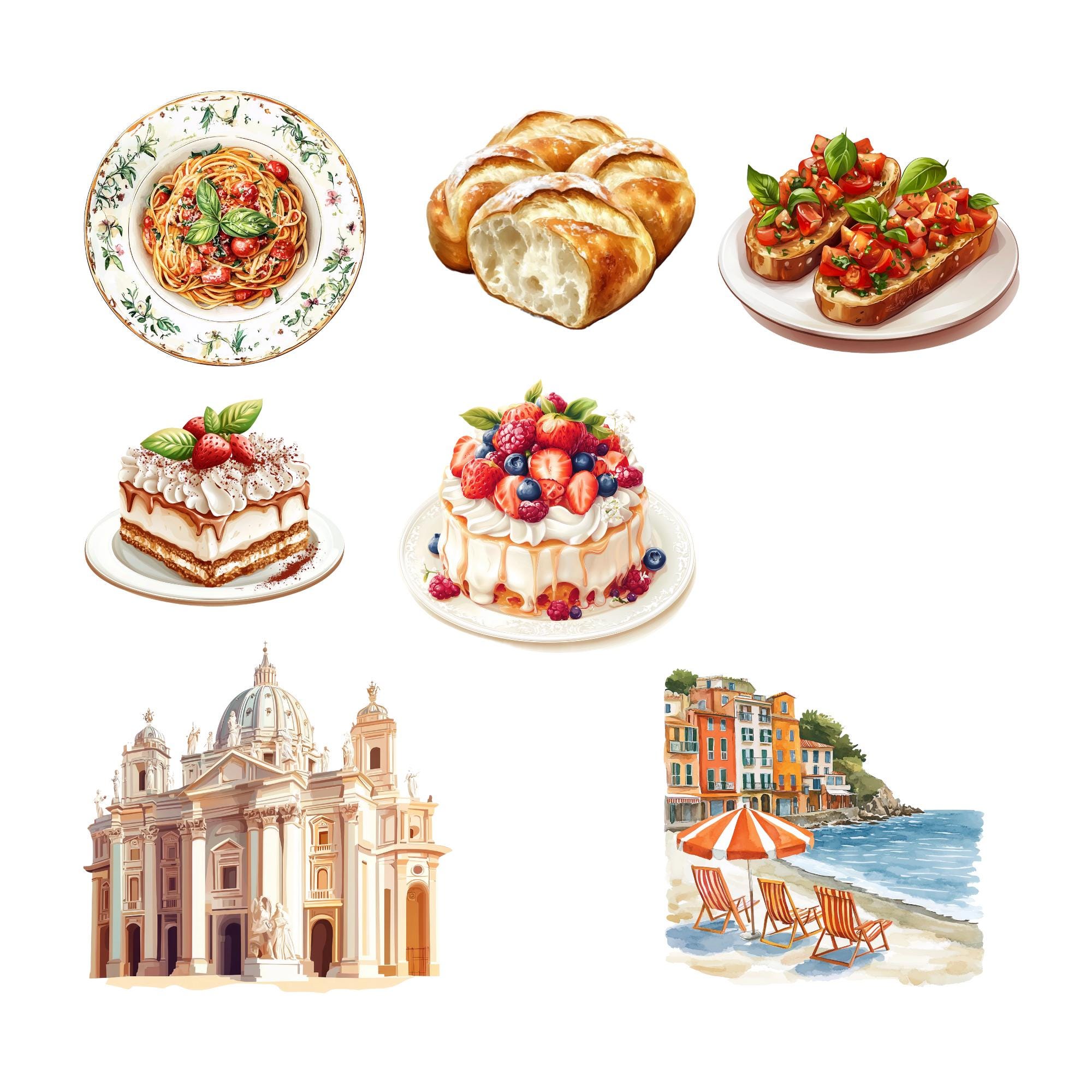 Italian Clipart Bundle 60 PNG - Italy Travel, Food, for Planners ...