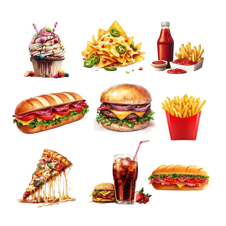 Junk Food Clipart Bundle: 65 PNG Graphics (commercial Use) - Etsy