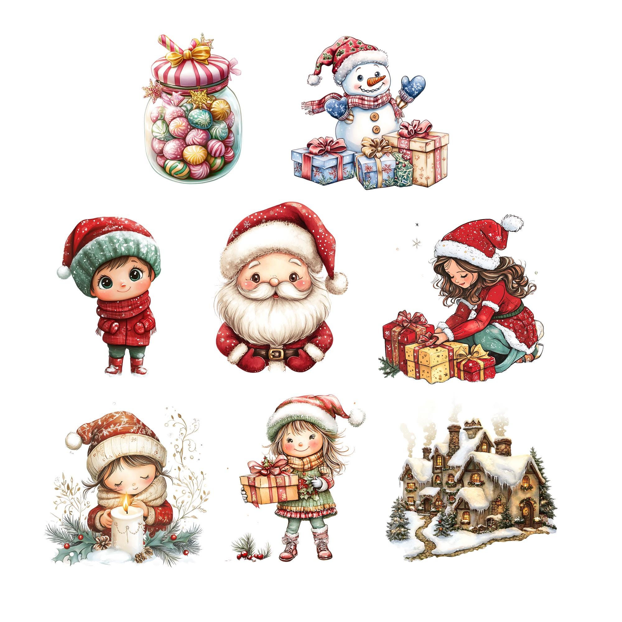 Cute Christmas Watercolor Clipart Bundle, Holiday PNG (digital Download ...