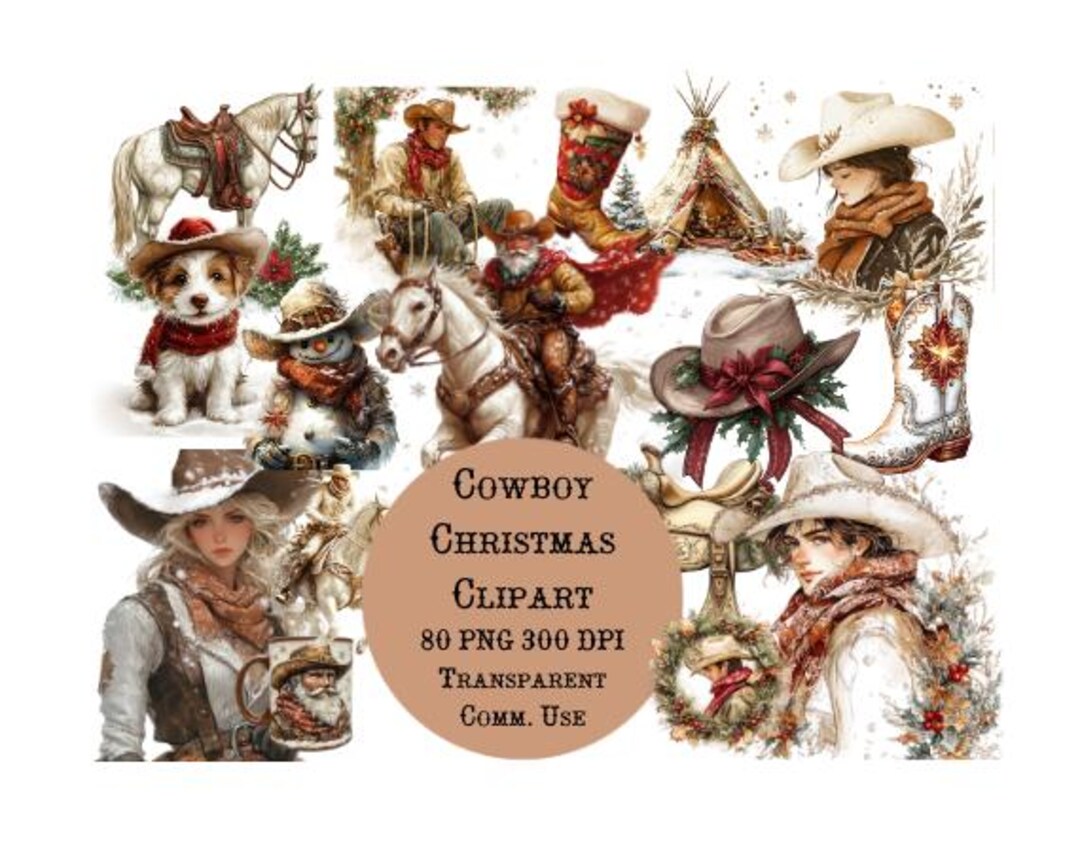 Cowboy Christmas Clipart Bundle 80 PNG, Holiday PNG, Junk Journals ...