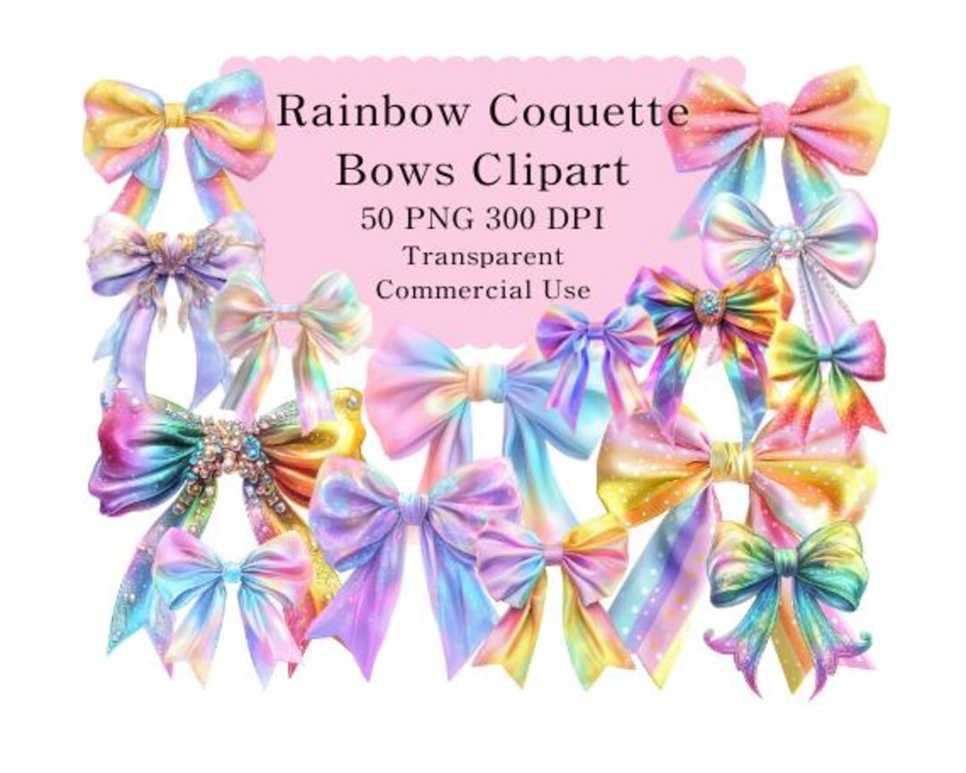 Rainbow Coquette Bow Clipart: 50 PNG Graphics (digital Download) - Etsy