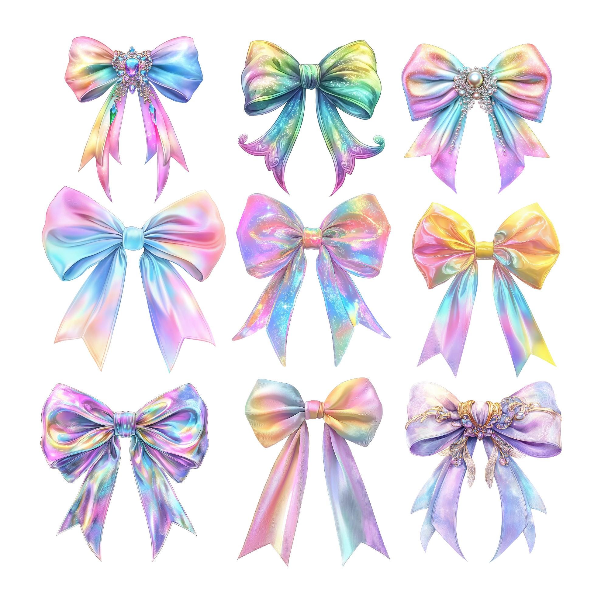 Rainbow Coquette Bow Clipart: 50 PNG Graphics (digital Download) - Etsy