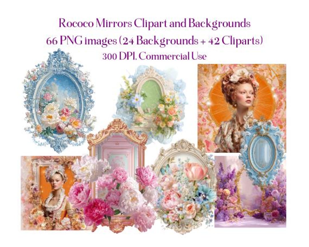 Rococo Mirror Clipart Bundle: Versailles Romantasy PNG (digital ...