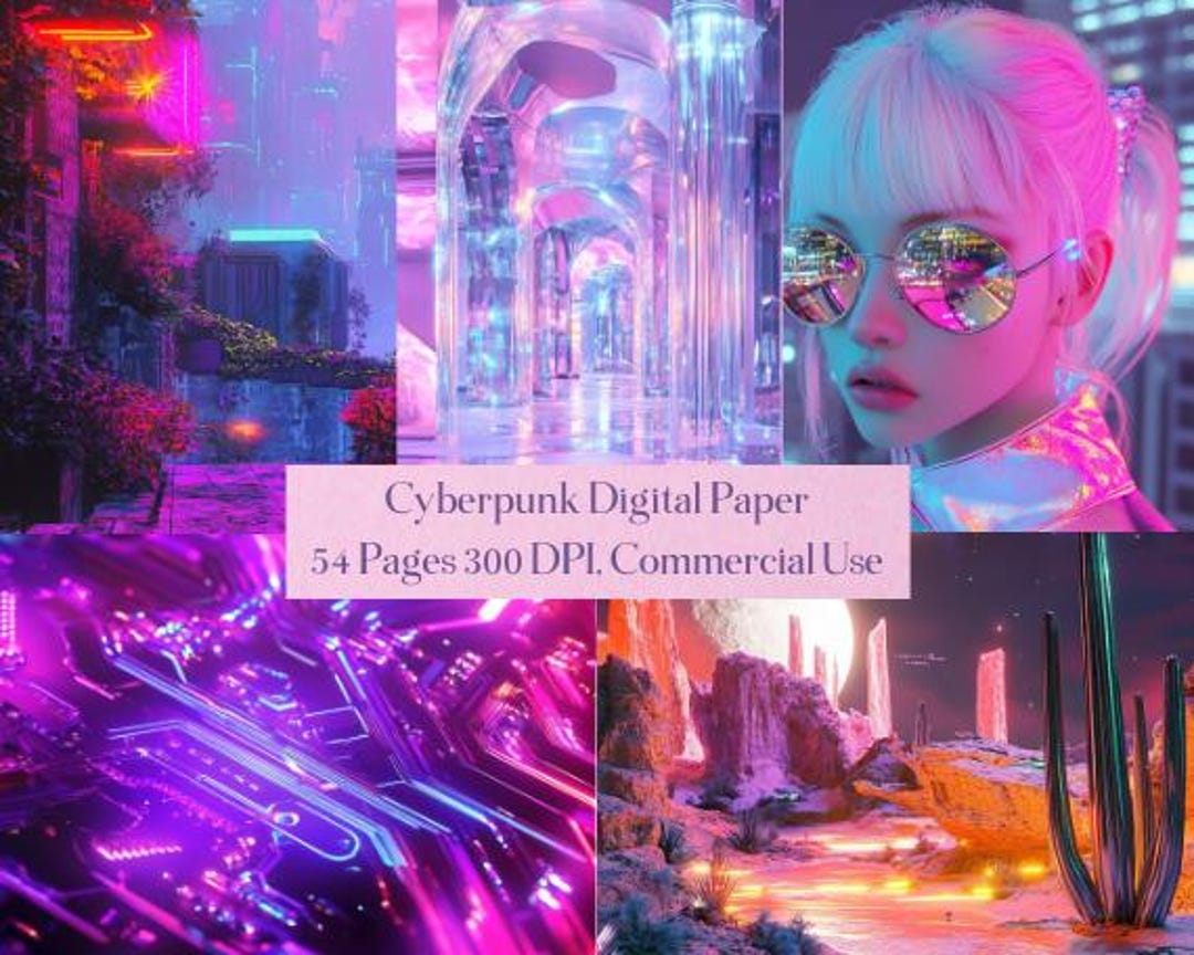 Cyberpunk Backgrounds Digital Paper, Scrapbook Pages, Backgrounds for ...