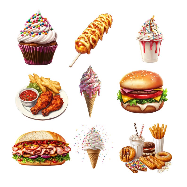 Junk Food Clipart Bundle: 65 PNG Graphics (commercial Use) - Etsy