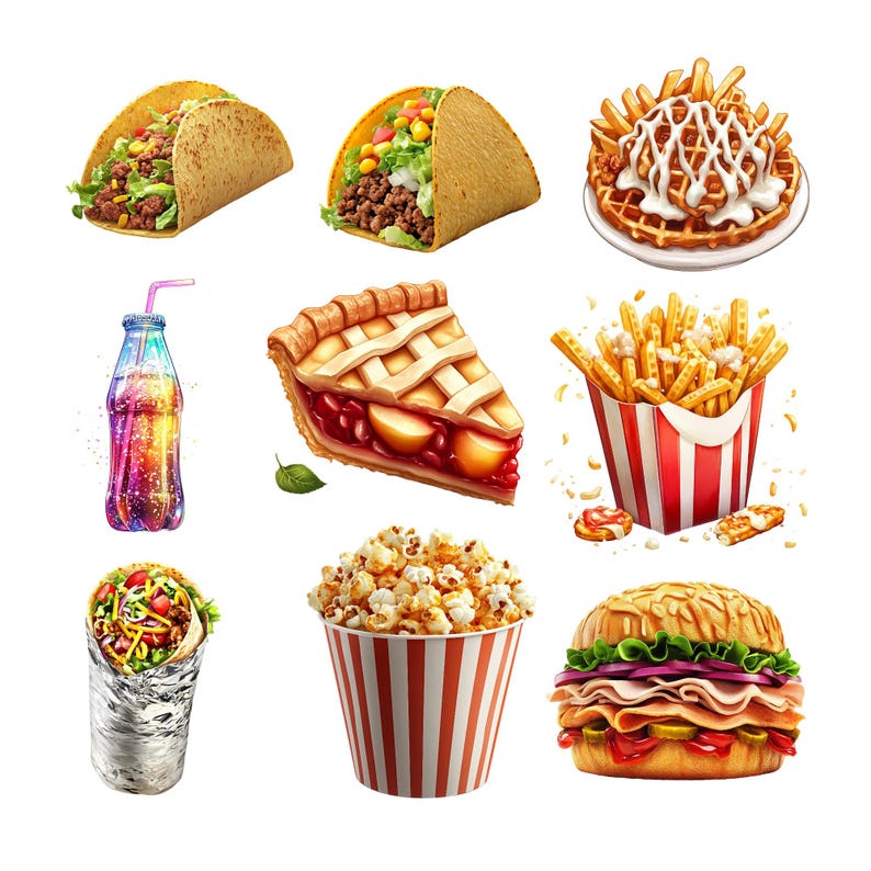 Junk Food Clipart Bundle: 65 PNG Graphics (commercial Use) - Etsy