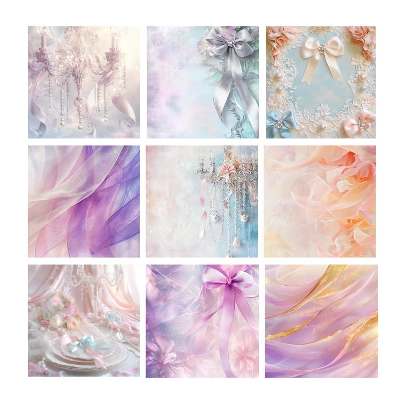 Pastel Ribbons and Bows Digital Paper 40 PNG for Backgrounds ...