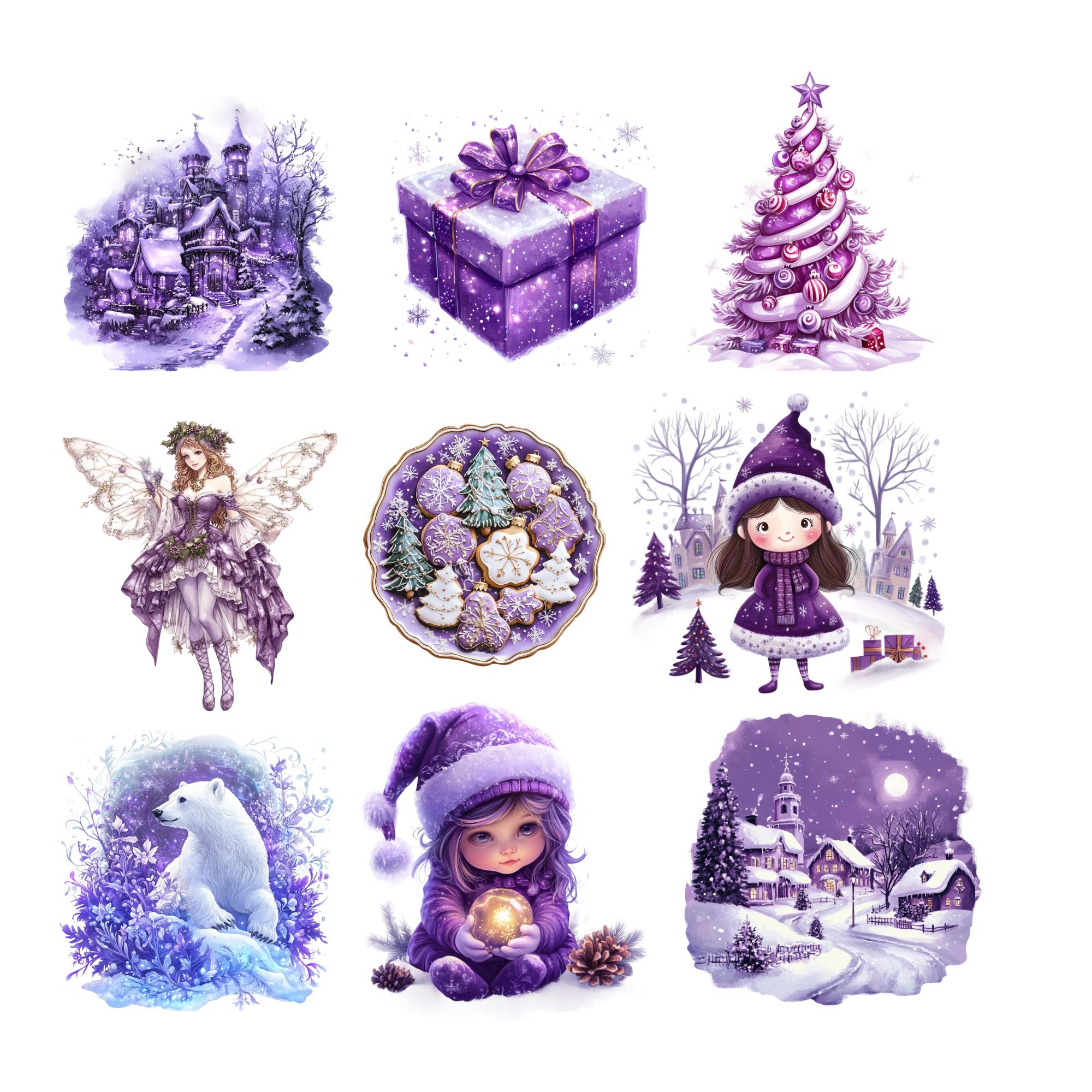 Purple Christmas Clipart Bundle 95 PNG, Holiday Decor, Junk Journal ...