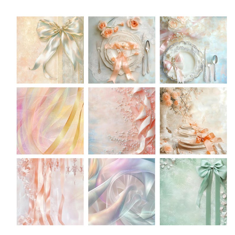 Pastel Ribbons and Bows Digital Paper 40 PNG for Backgrounds ...