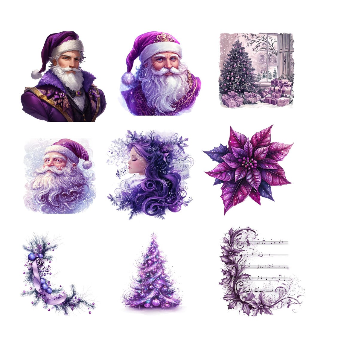Purple Christmas Clipart Bundle: Watercolor Holiday PNG (digital ...