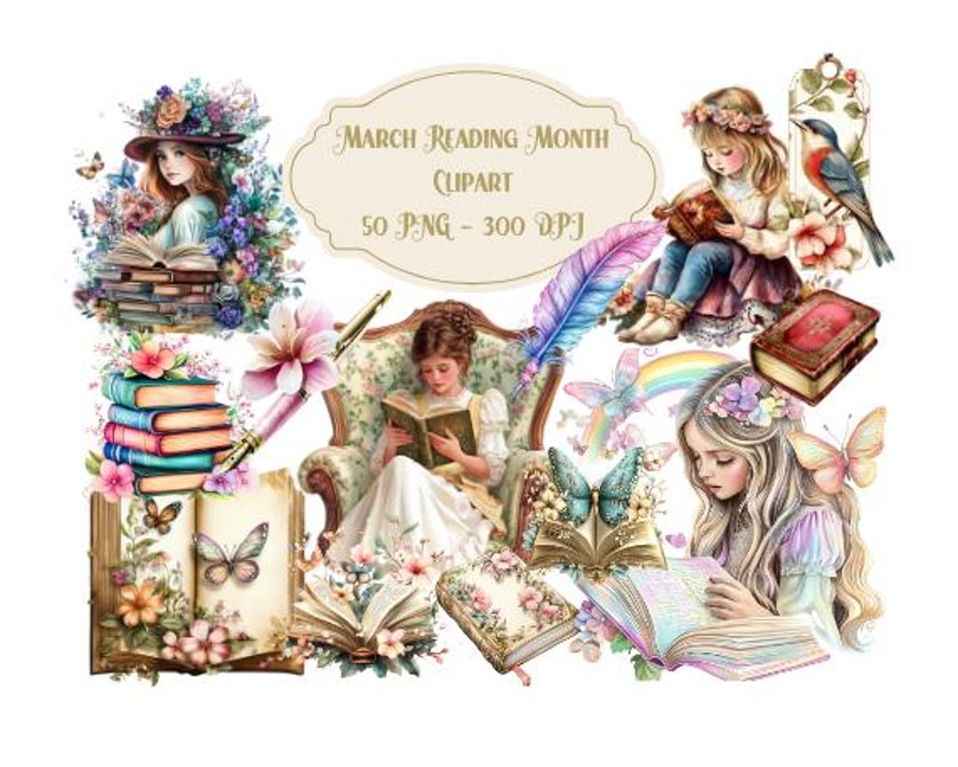 March Reading Month Clipart: Book Lover Graphics (digital Download) - Etsy