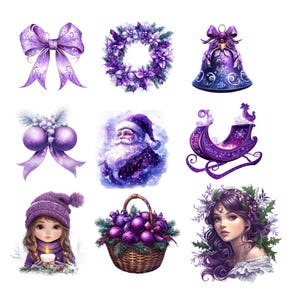 Purple Christmas Clipart Bundle 95 PNG, Holiday Decor, Junk Journal ...