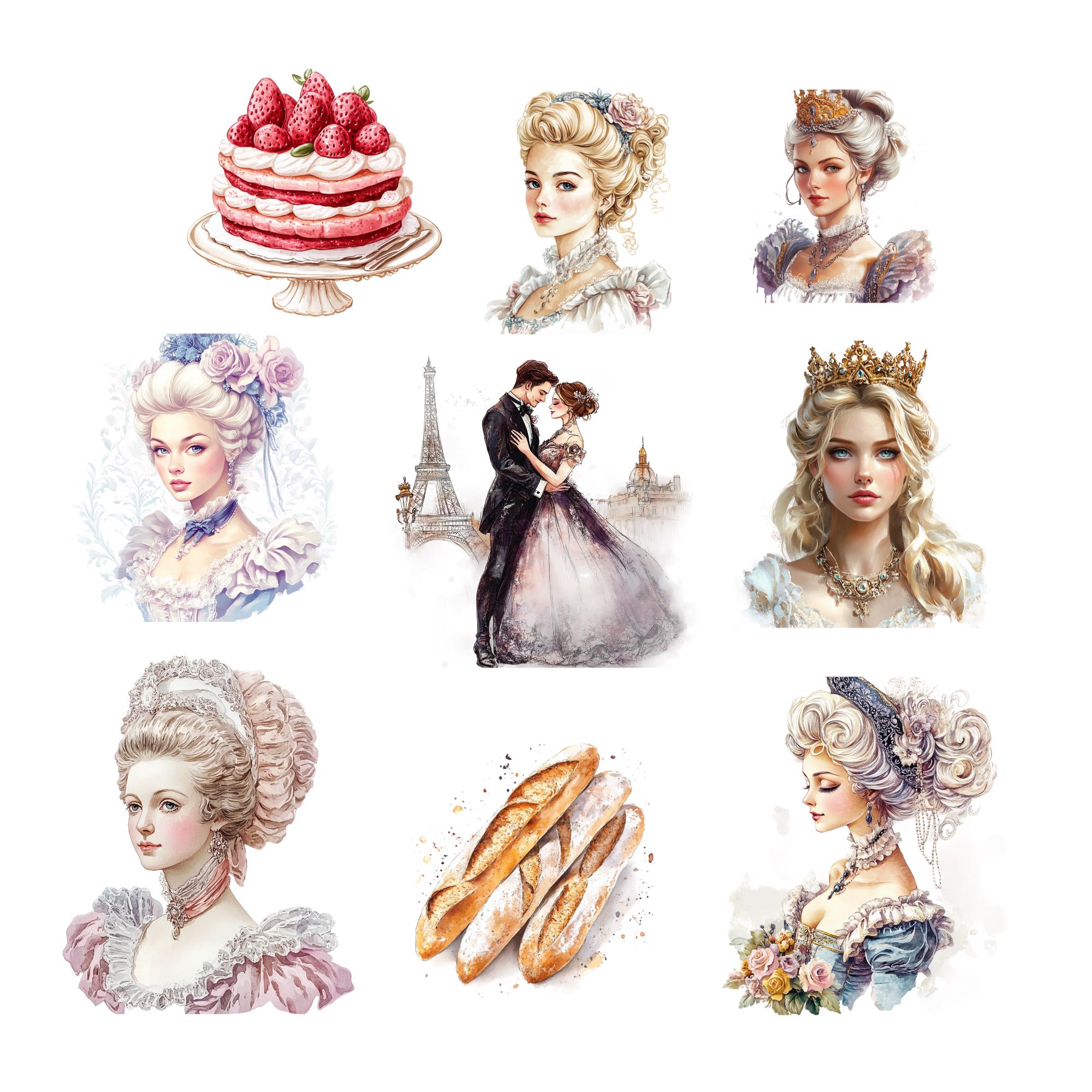 French Clipart Bundle 60 PNG - Kings, Queens, Cakes, Macarons for ...