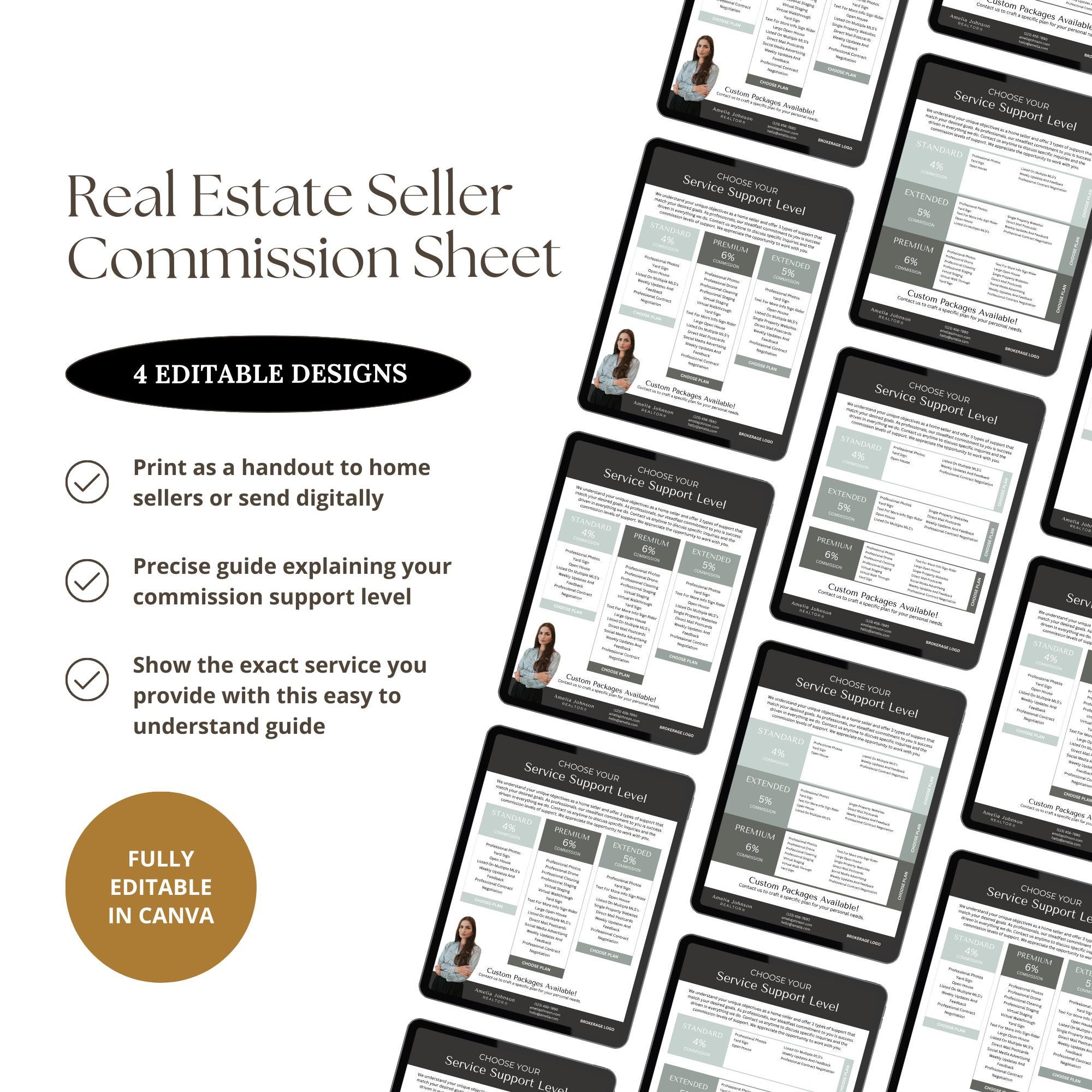 Real Estate Commission Sheets, Real Estate Marketing Template, Listing ...