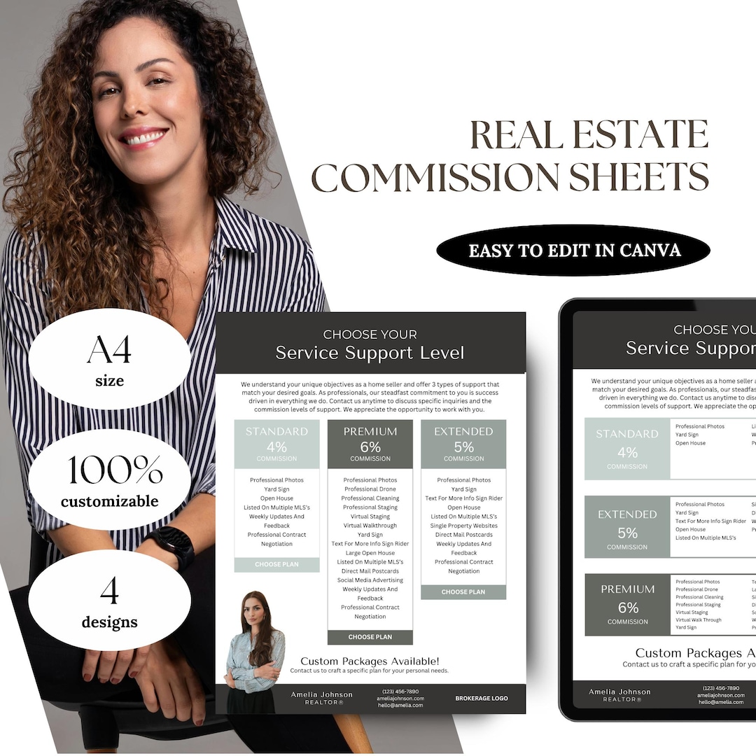 Real Estate Commission Sheets, Real Estate Marketing Template, Listing ...