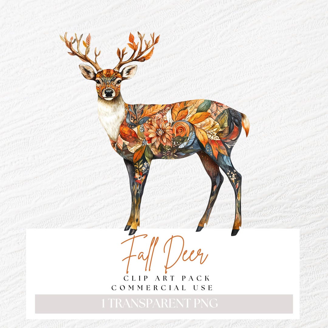 Fall Deer Clip Art, Grandmillennial Clipart, Fall Stag Graphics, Autumn ...
