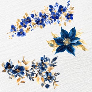 Royal Blue Gold Border and Frame Floral Clip Art, Blue Bouquet Cliprt ...