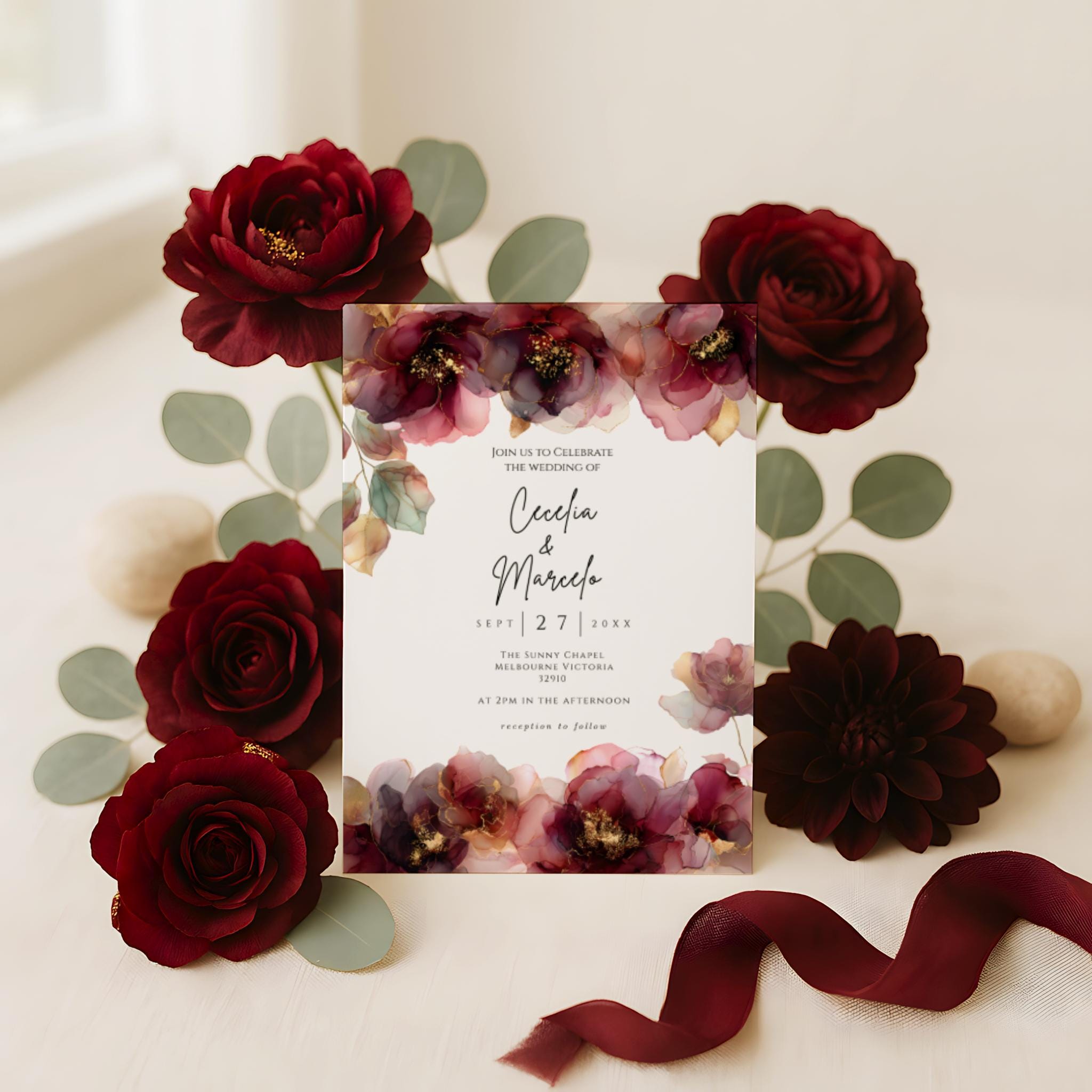 Burgundy and Rose Gold Floral Frames, Burgundy and Rose Gold Floral ...
