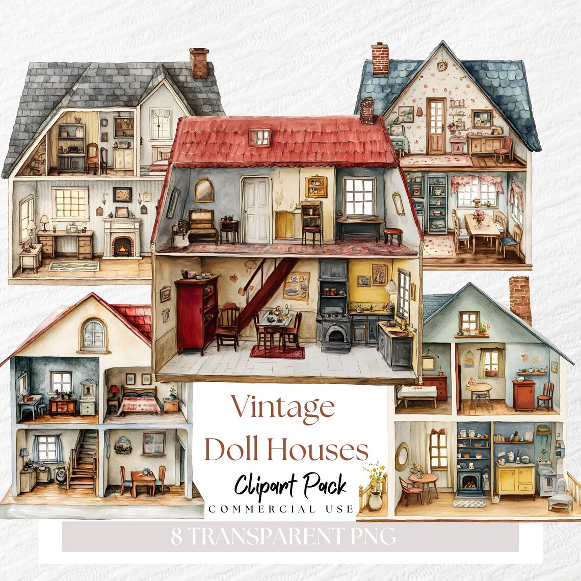 Doll House Clipart, Vintage Paper Doll House Clip Art Bundle, Furniture ...