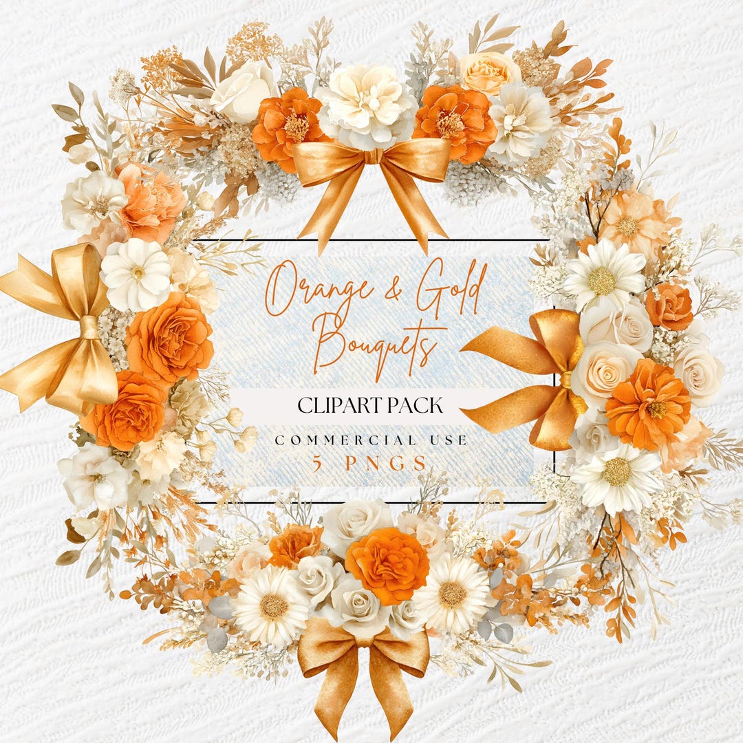 Burnt Orange and Gold Floral Png, Ivory Orange Gold Flower Images ...