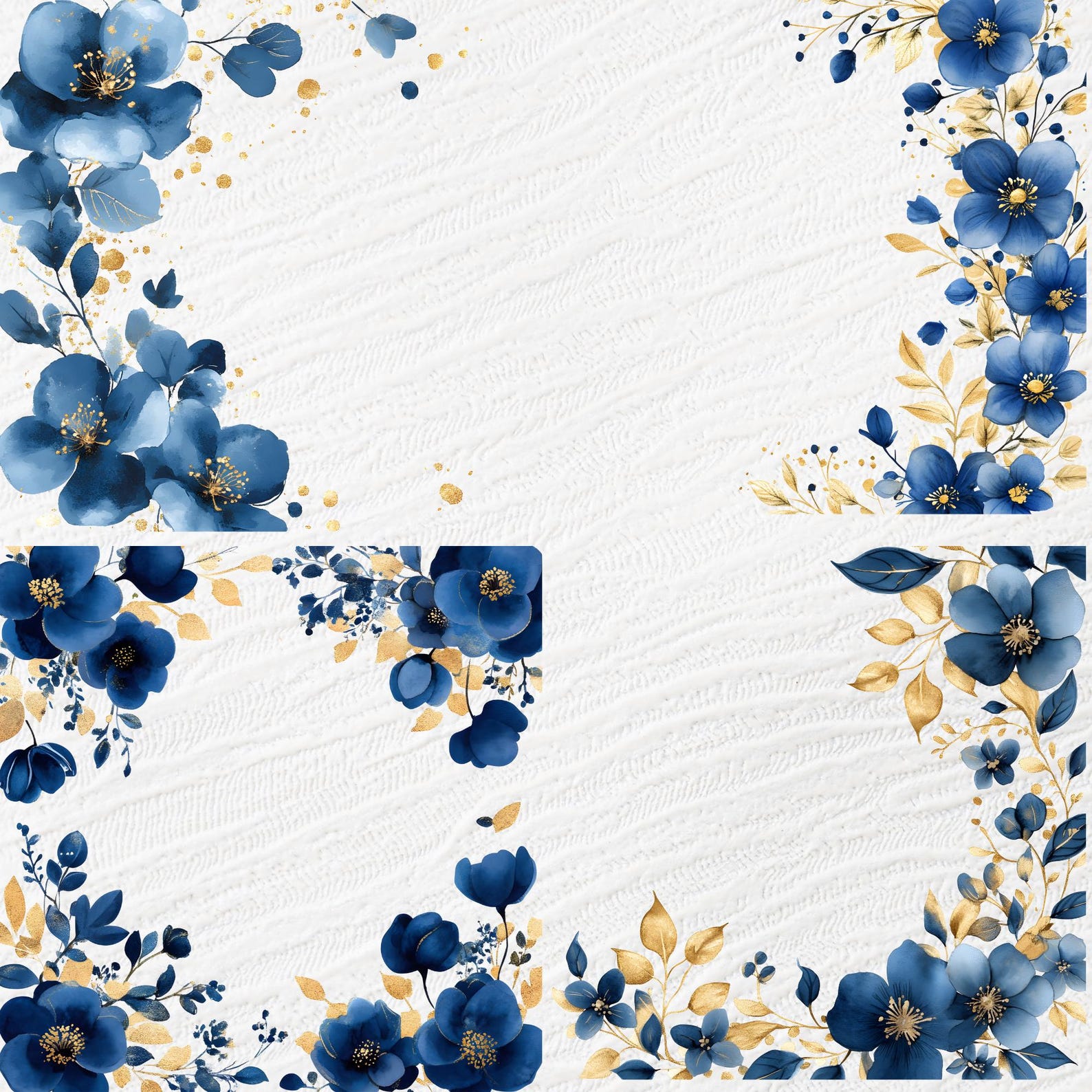 Royal Blue Gold Border and Frame Floral Clip Art, Blue Bouquet Cliprt ...