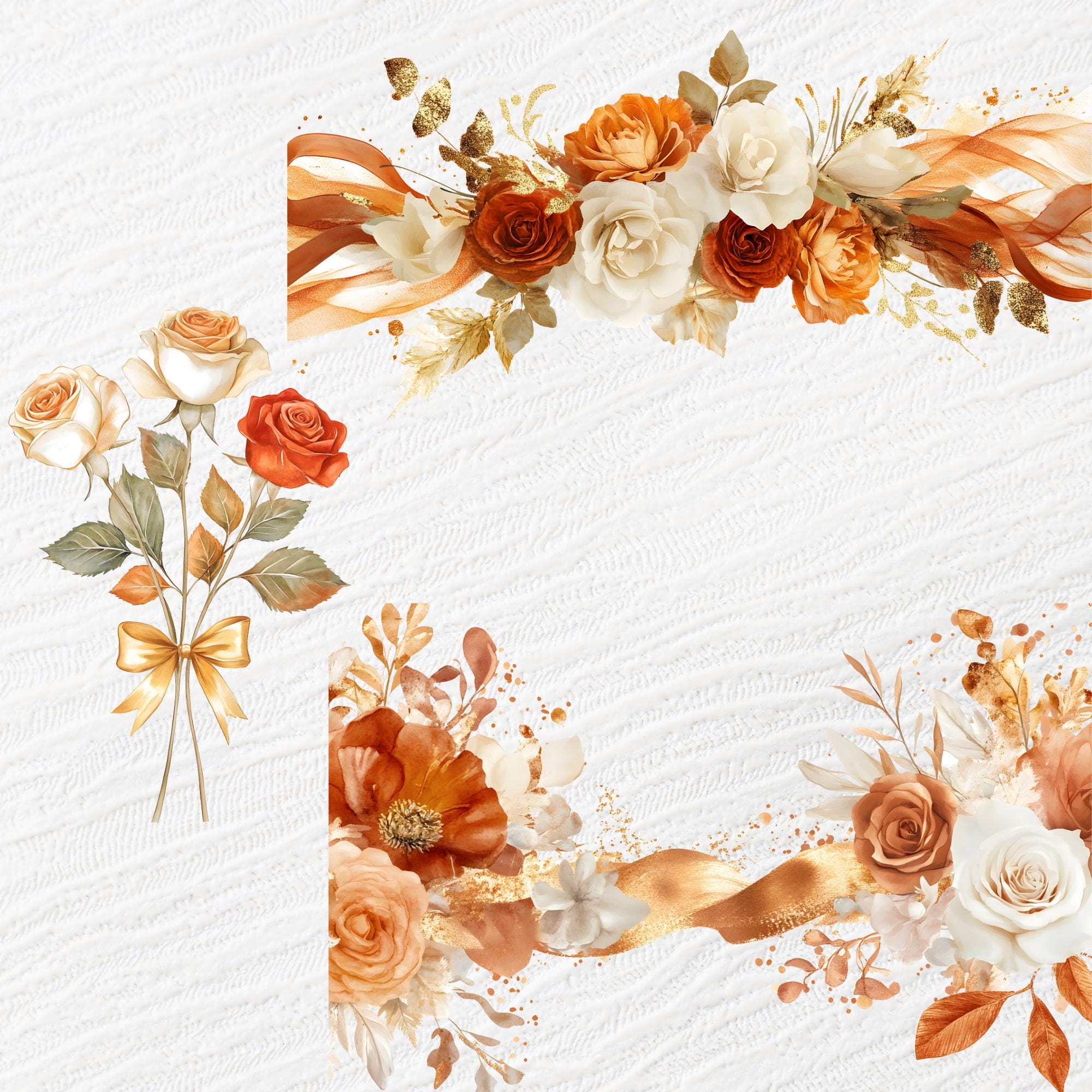 Burnt Orange and Gold Floral Png, Invitation Roses Borders/frames ...