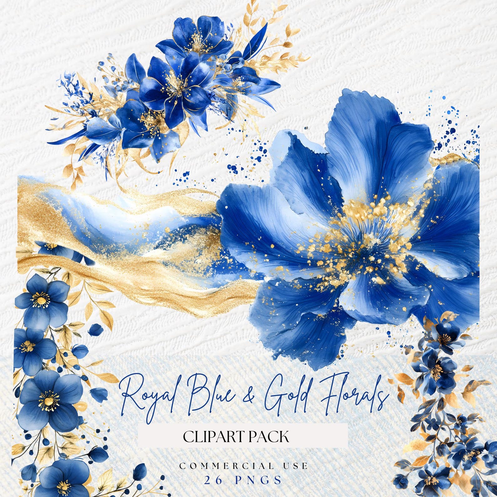Royal Blue Gold Border and Frame Floral Clip Art, Blue Bouquet Cliprt ...