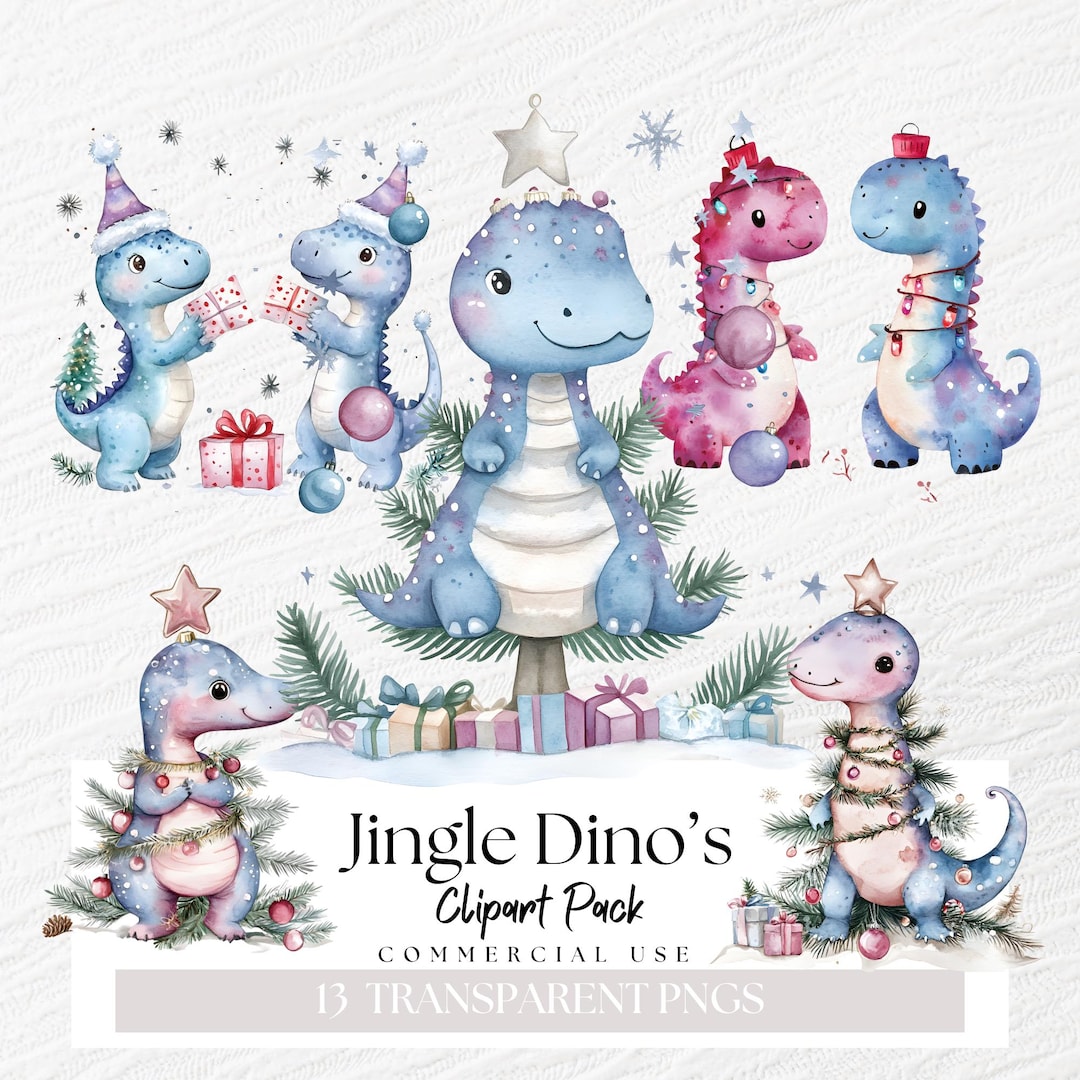 Christmas Dinosaurs Clipart, Cute Dino's, Blue Pink Purple Dino, Quirky ...
