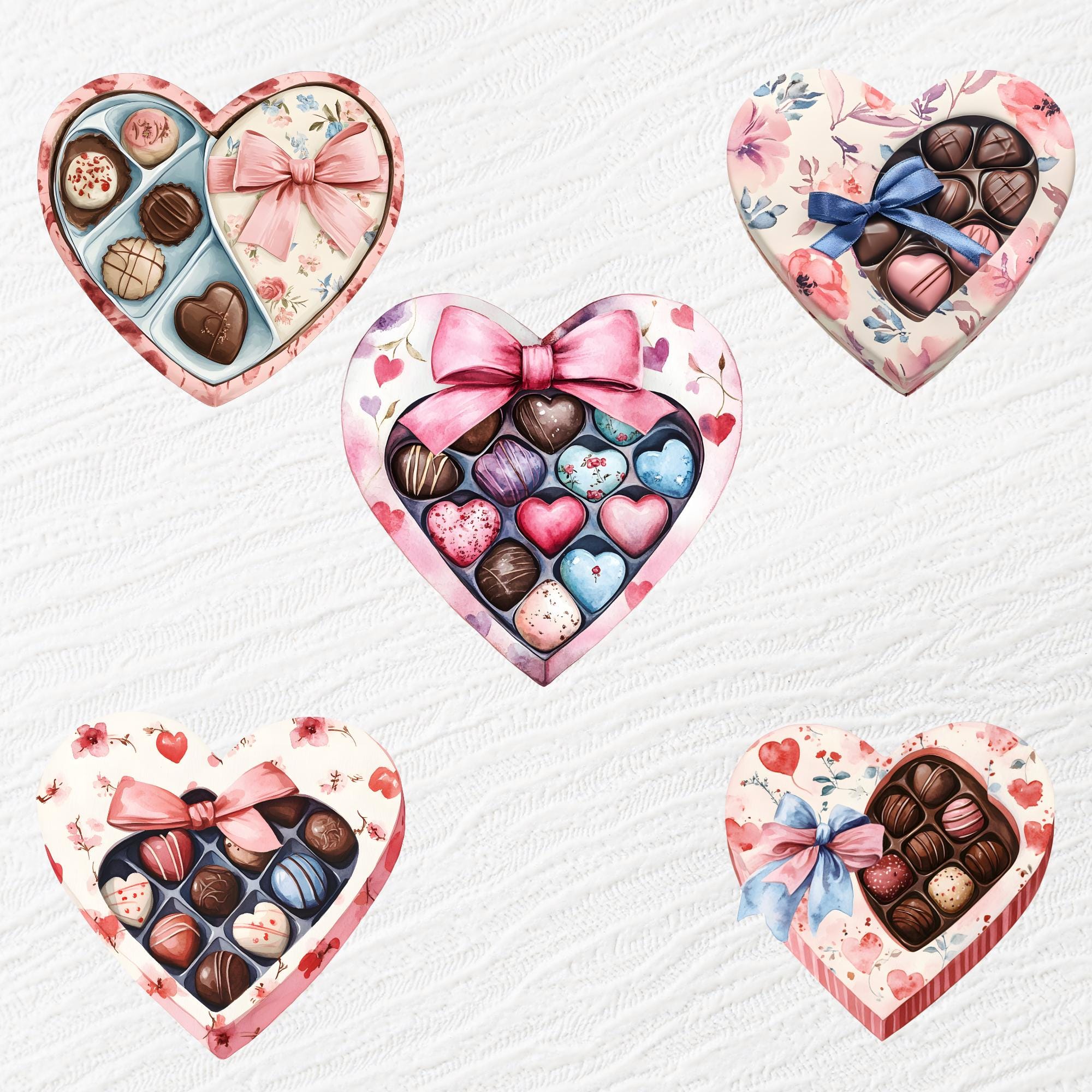 Love Heart Chocolate Box Clip Art, Grandmillennial Valentine Clipart ...