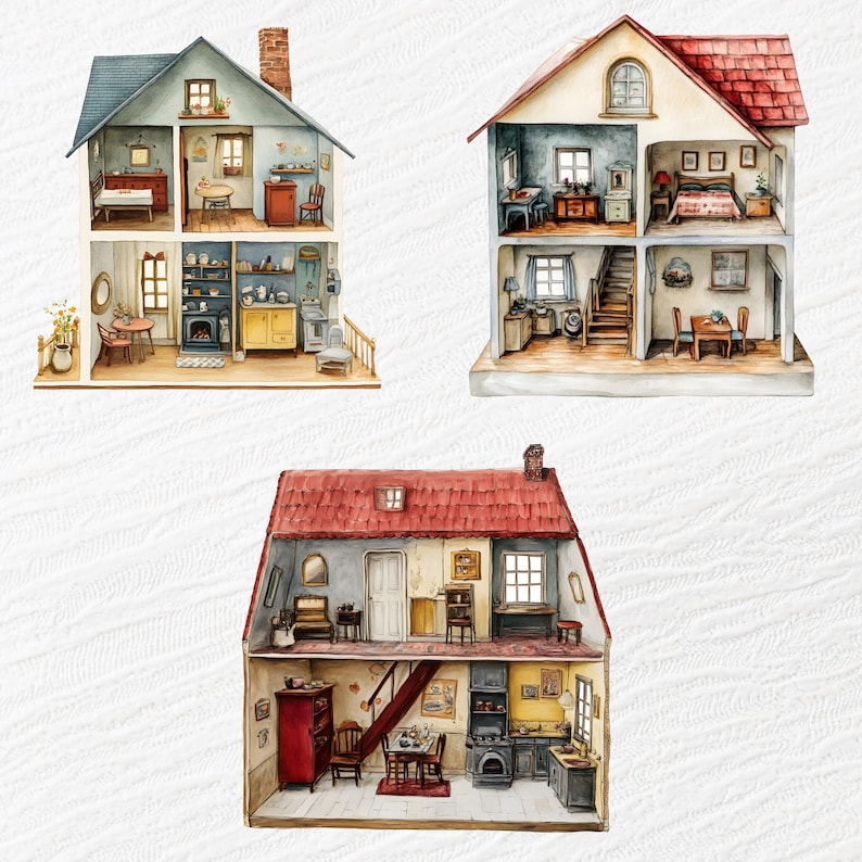 Doll House Clipart, Vintage Paper Doll House Clip Art Bundle, Furniture ...
