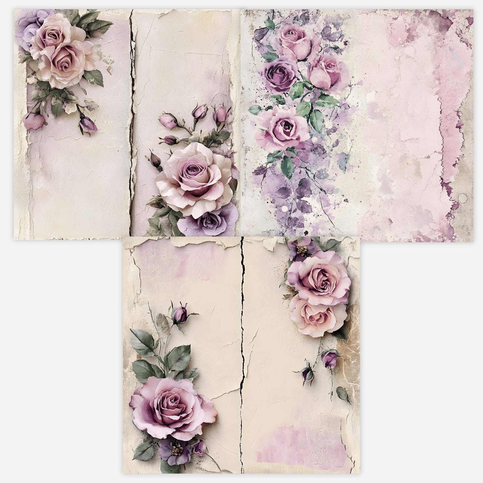 Pink and Purple Roses Digital Papers, Layered Paper Background, Shabby ...